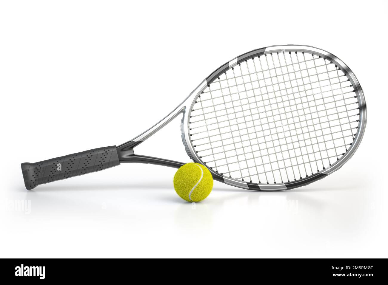 Tennis racket and tennis ball isolated on white background. 3d ...