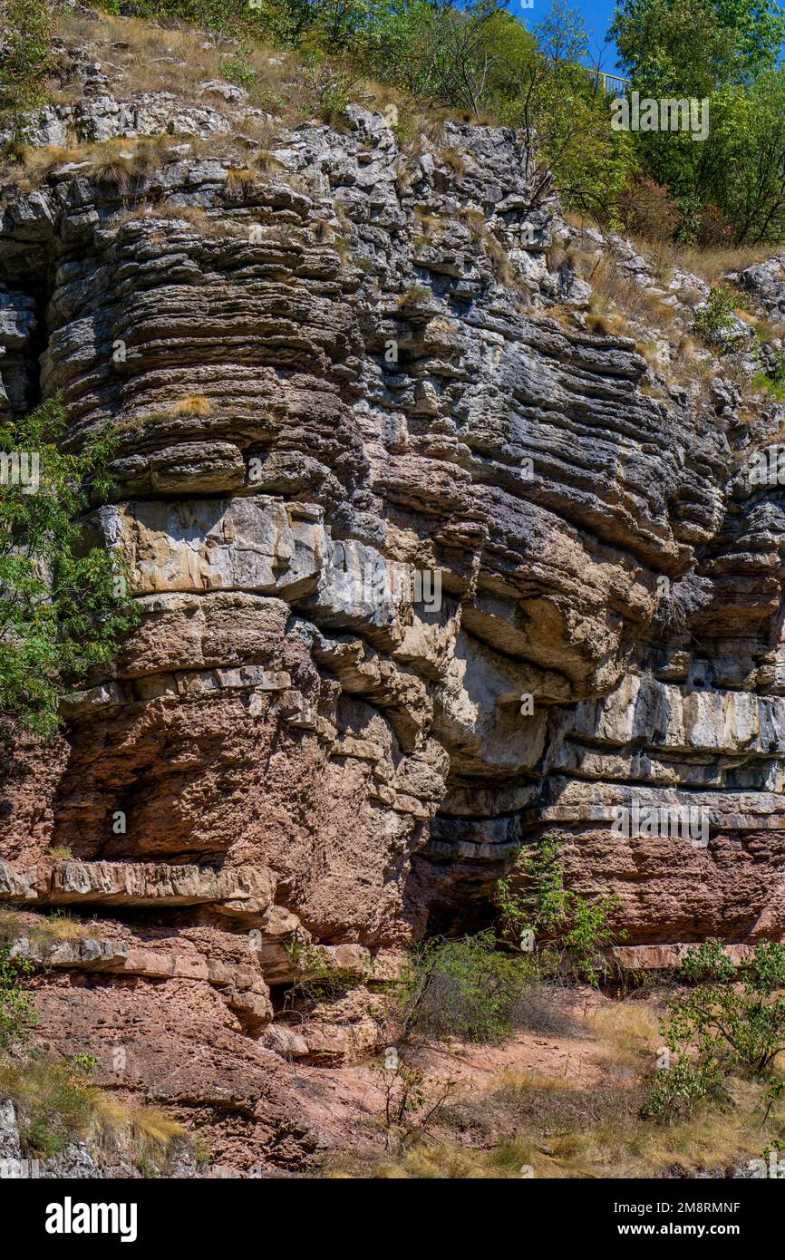 View at geological formations at Boljetin river gorge in Eastern Serbia ...