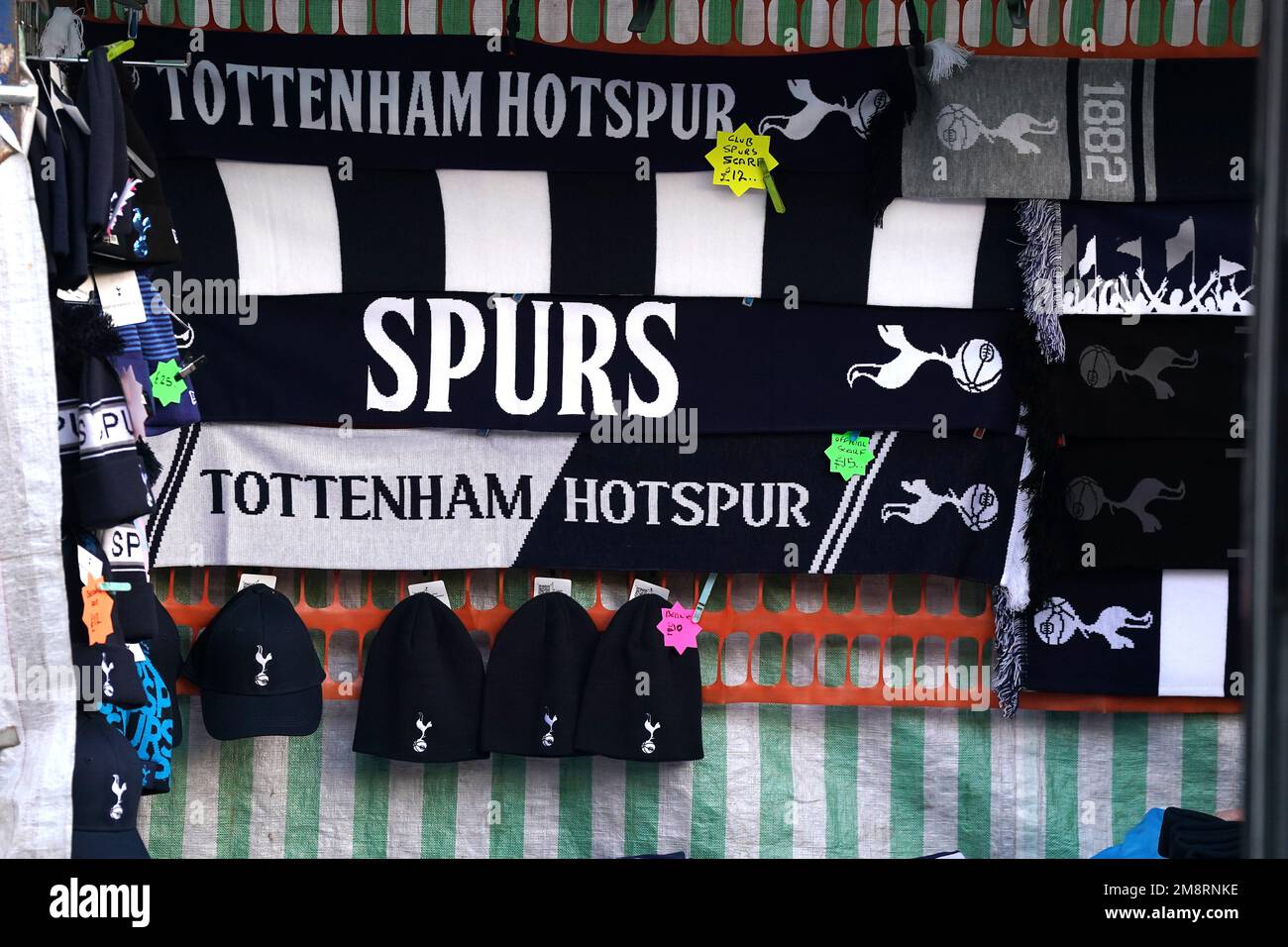 Merchandise being sold outside the stadium ahead of the Premier League ...