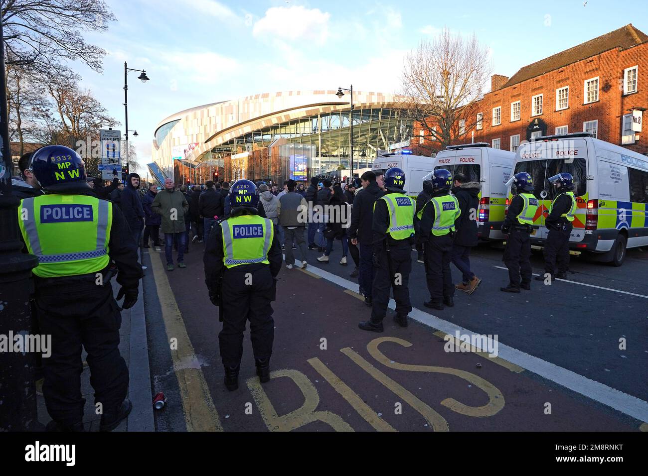 A large police presence outside the stadium before the Premier League ...