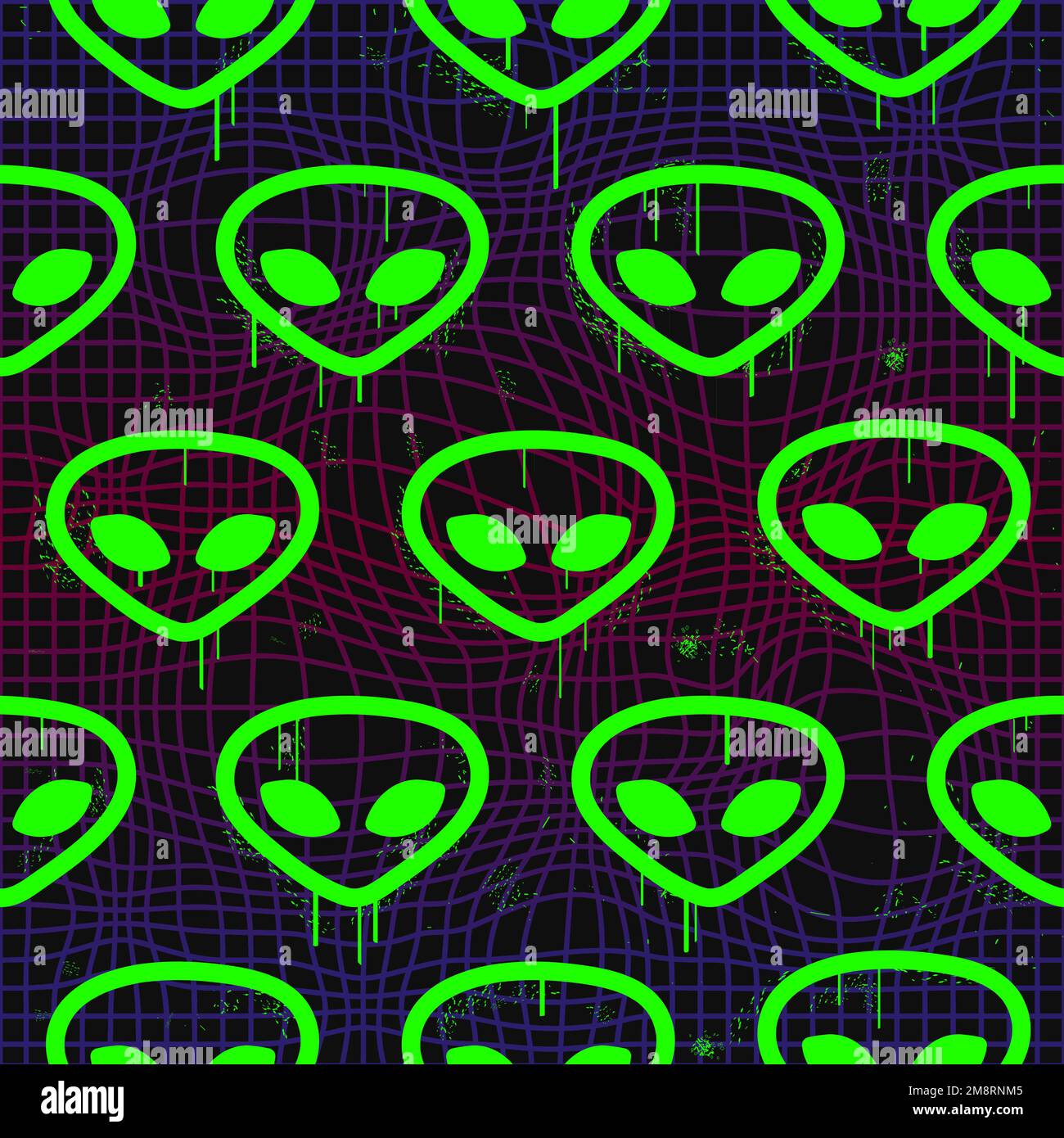 Alien face and warp grid seamless pattern. Vector wallpaper ...