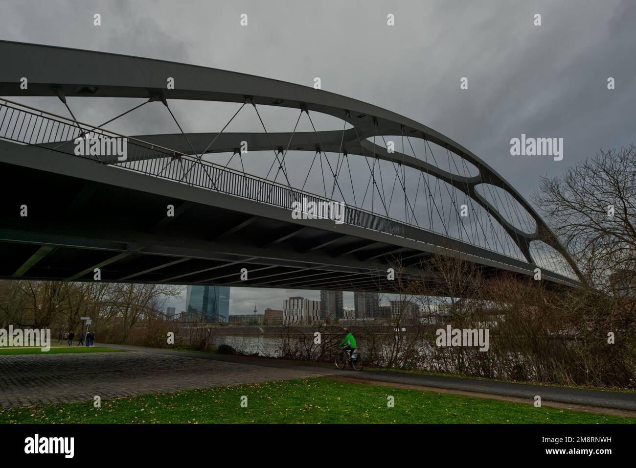 Frankfurt - promenade at the left riverside of the Main river and the ...