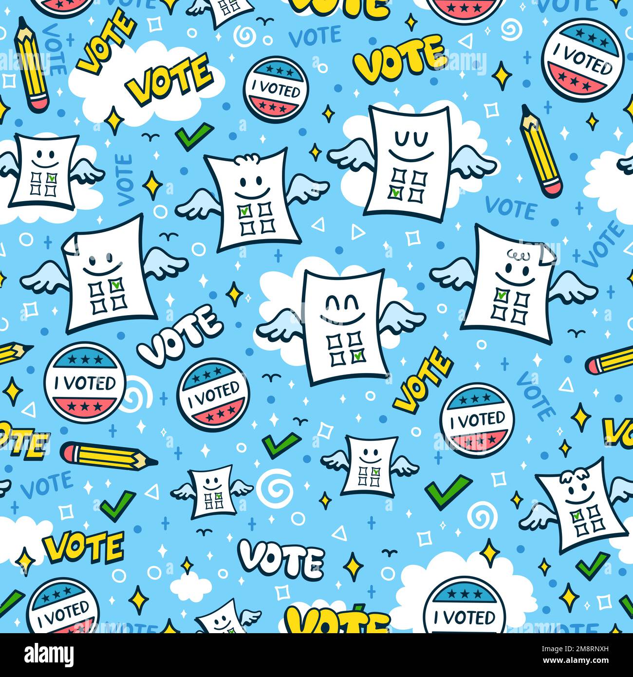 Cute vote blank seamless pattern,wallpaper,background.Vector hand drawn ...