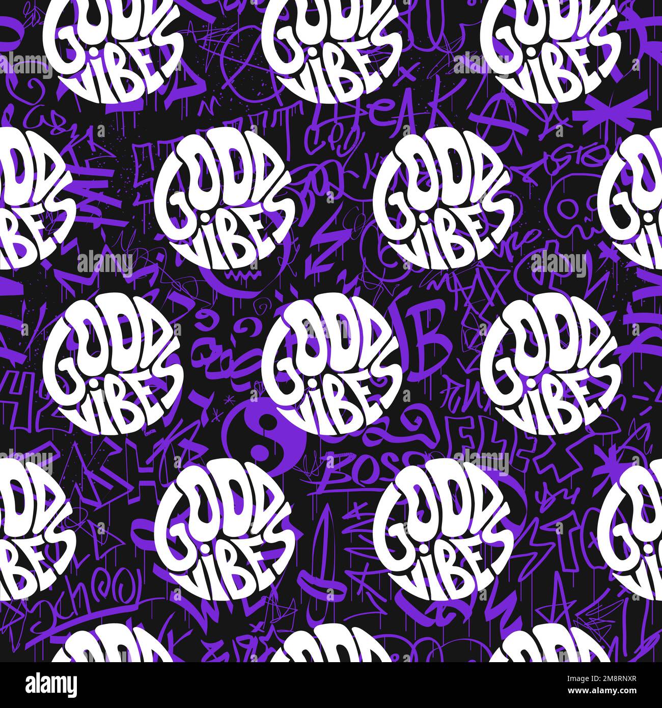 Good Vibes Only Quote In Circle Seamless Patternwallpaper Vector