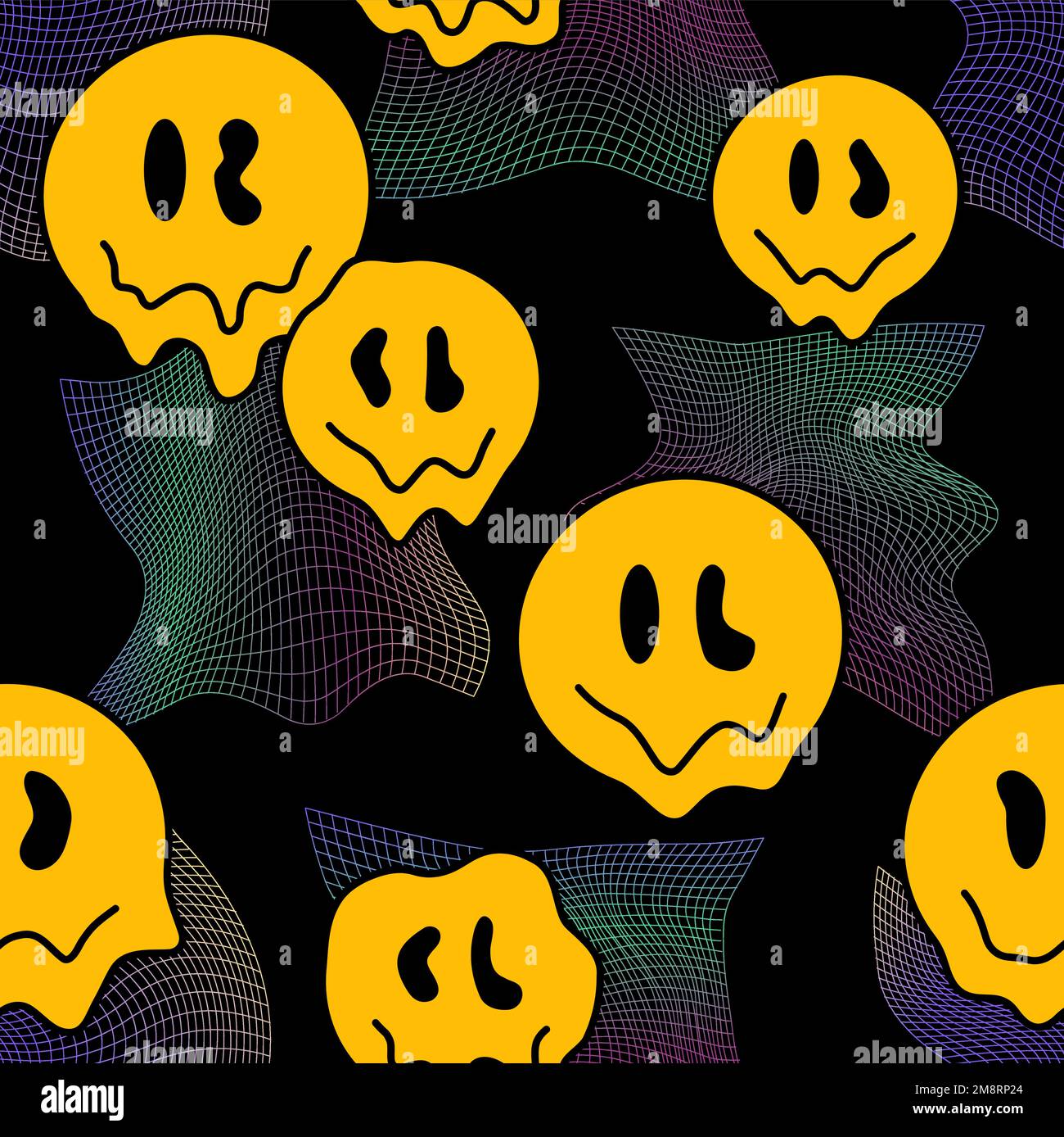 Distorted grid and melt smile face seamless pattern. Vector ...