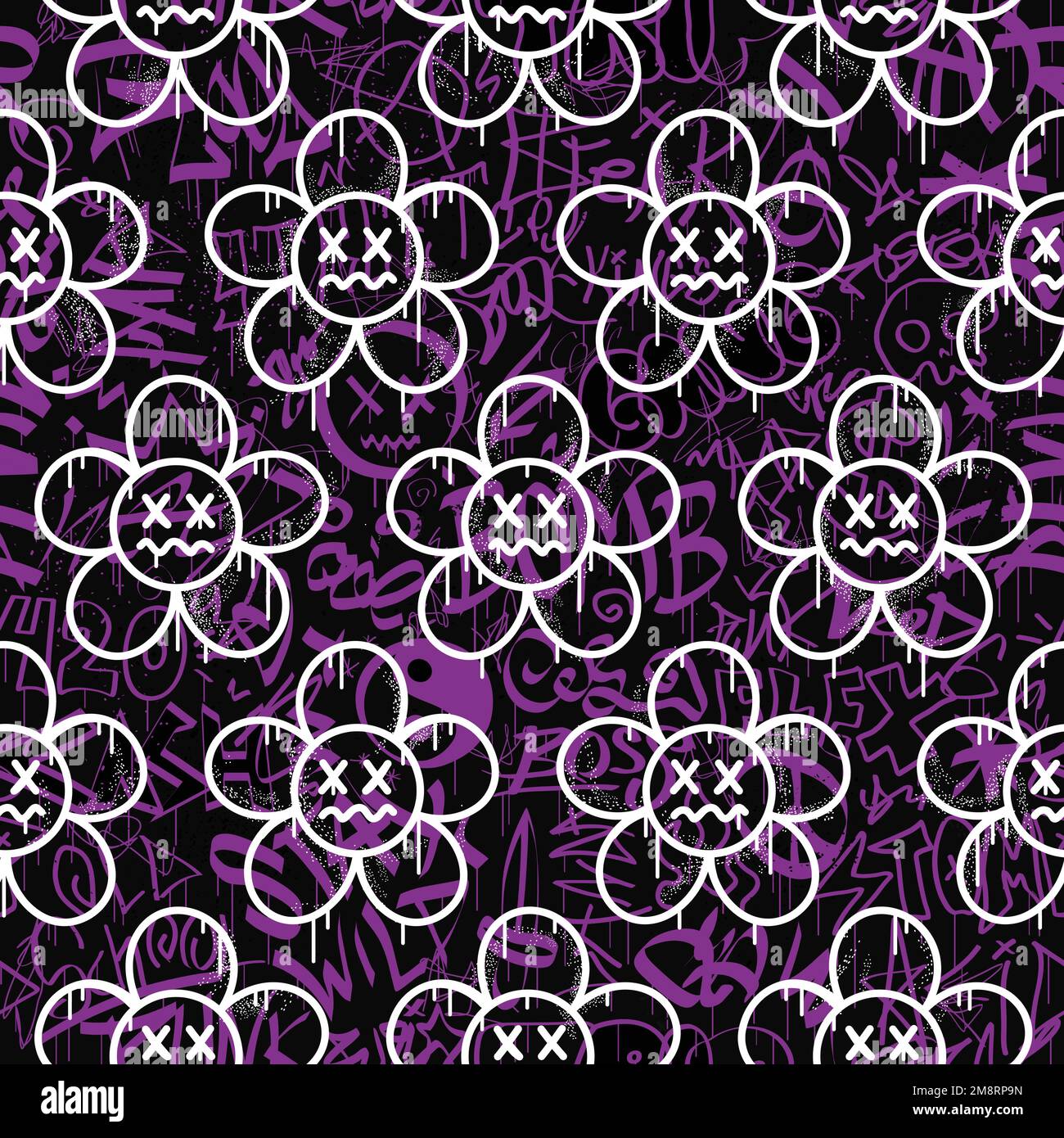 Graffiti and flower seamless pattern wallpaper art.Vector graphic ...