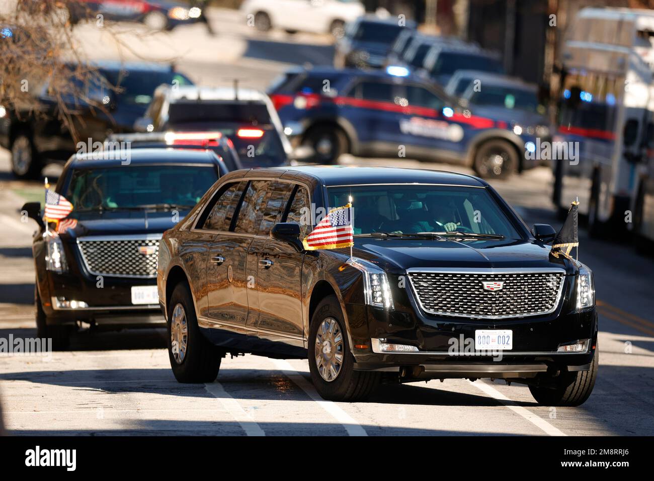 A motorcade for President Joe Biden arrives at Ebenezer Baptist Church ...