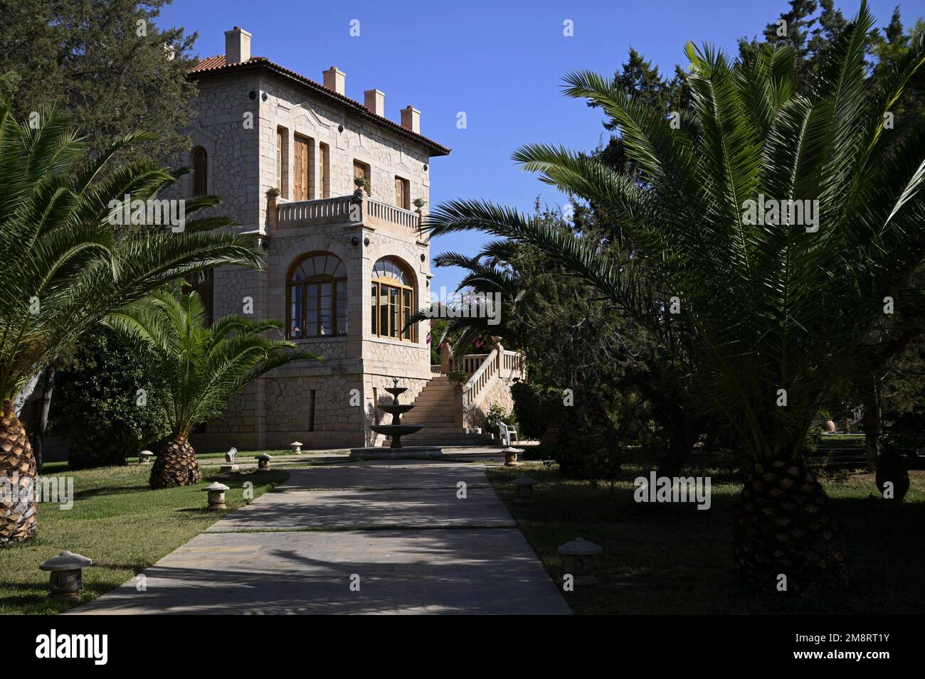Landscape with scenic view of Villa Saliarelis a Neoclassical estate ...