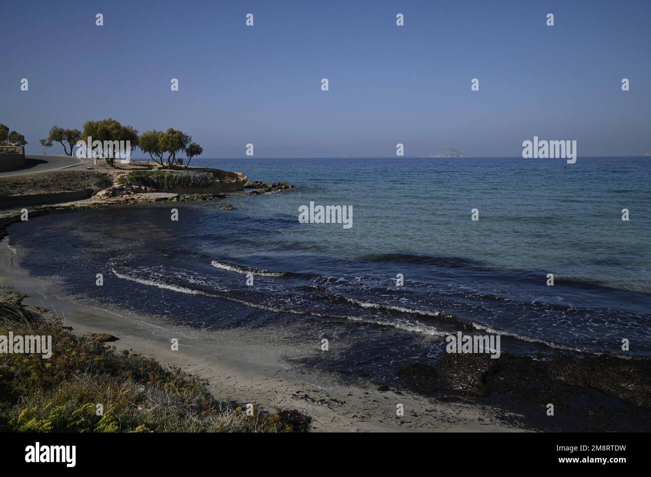 Seascape with scenic view of Plakakia Bay in Aegina island, Greece ...