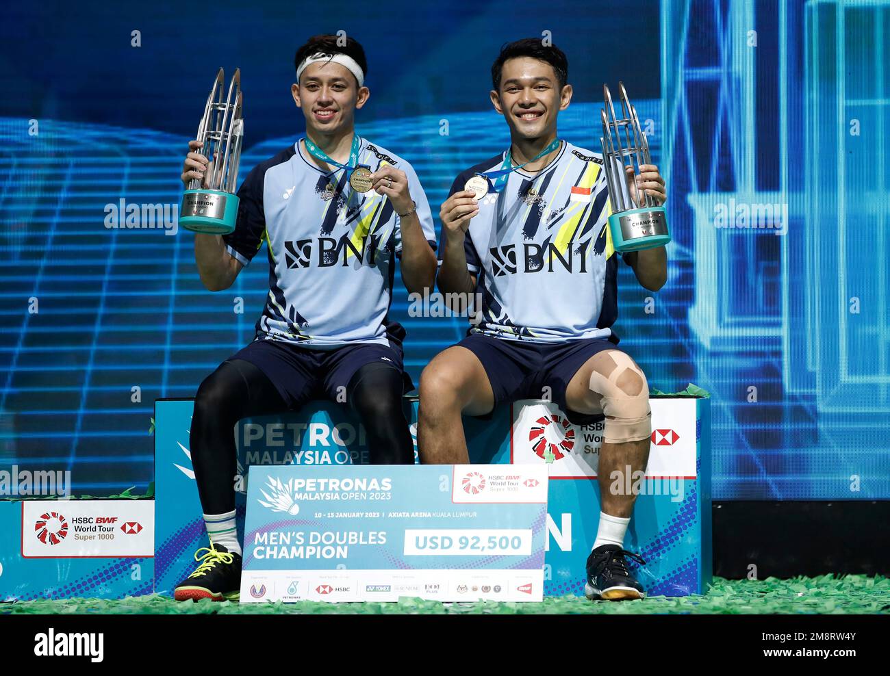 Kuala Lumpur, Malaysia. 15th Jan, 2023. Fajar Alfian (R) and Muhammad Rian Ardianto of Indonesia ...