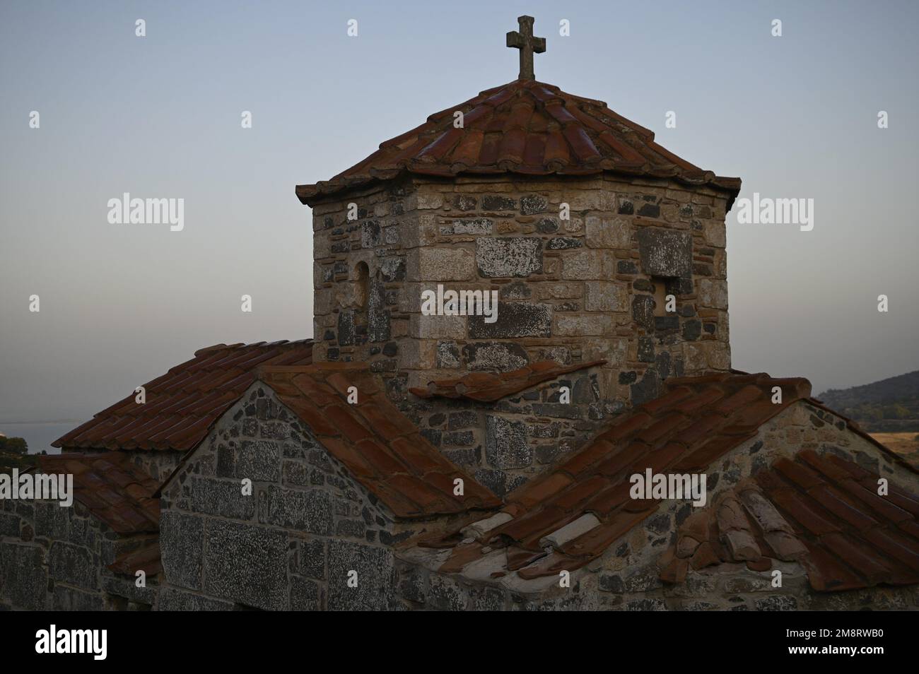Scenic view of the Byzantine church of Taxiarches at the archaeological ...