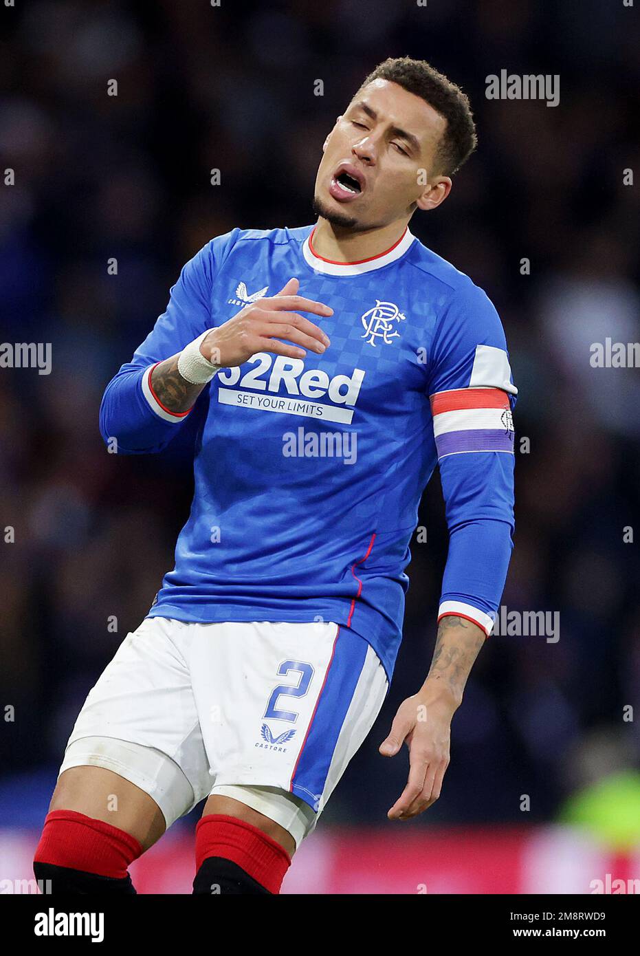 Rangers' James Tavernier reacts during the Viaplay Cup semi-final match ...