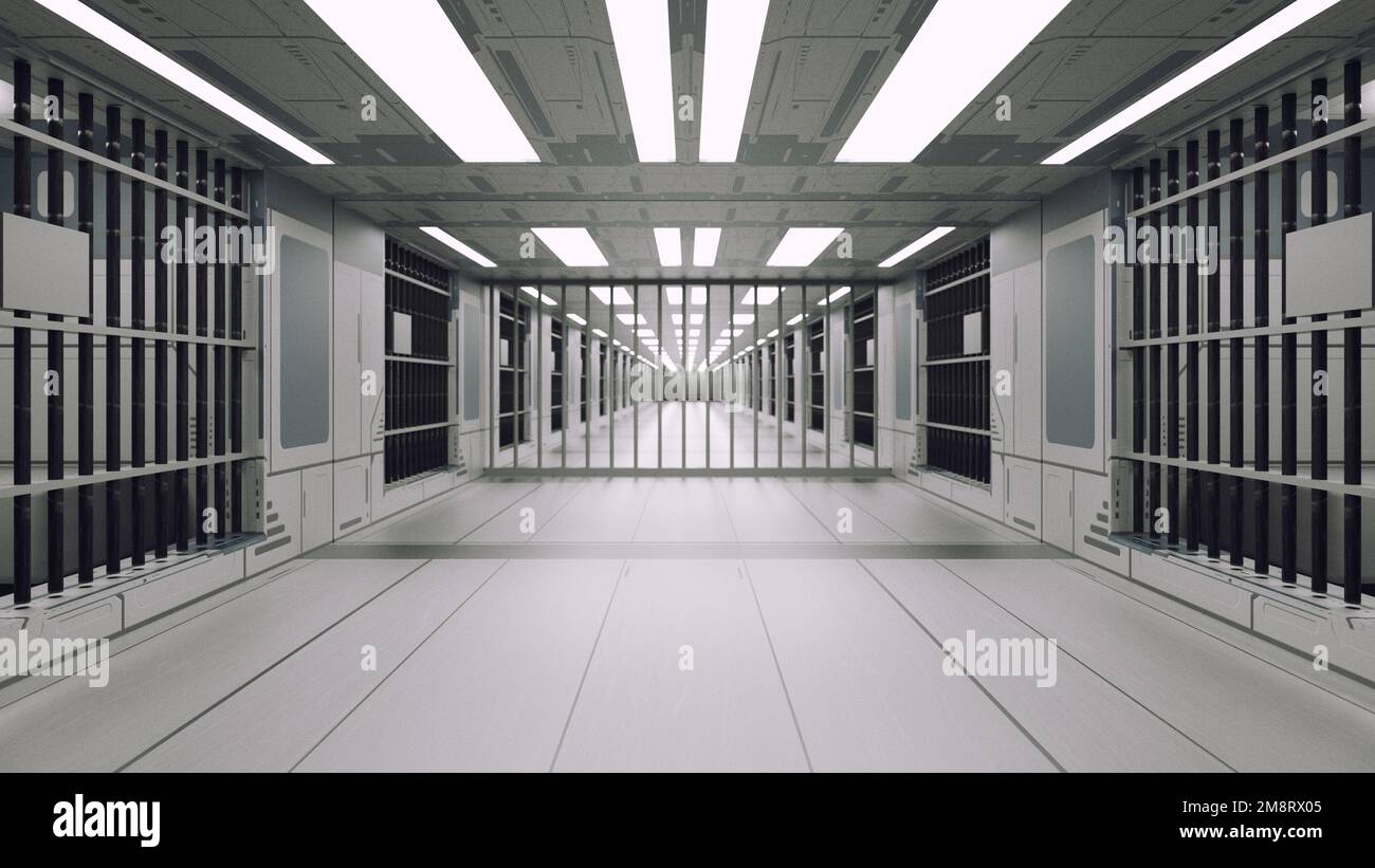 3d render. Futuristic and scifi jail prison Stock Photo - Alamy