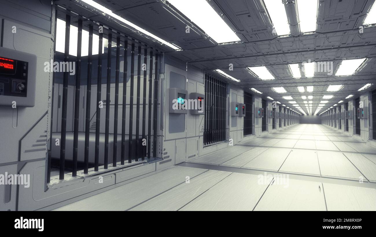 3d render. Futuristic and scifi jail prison Stock Photo - Alamy