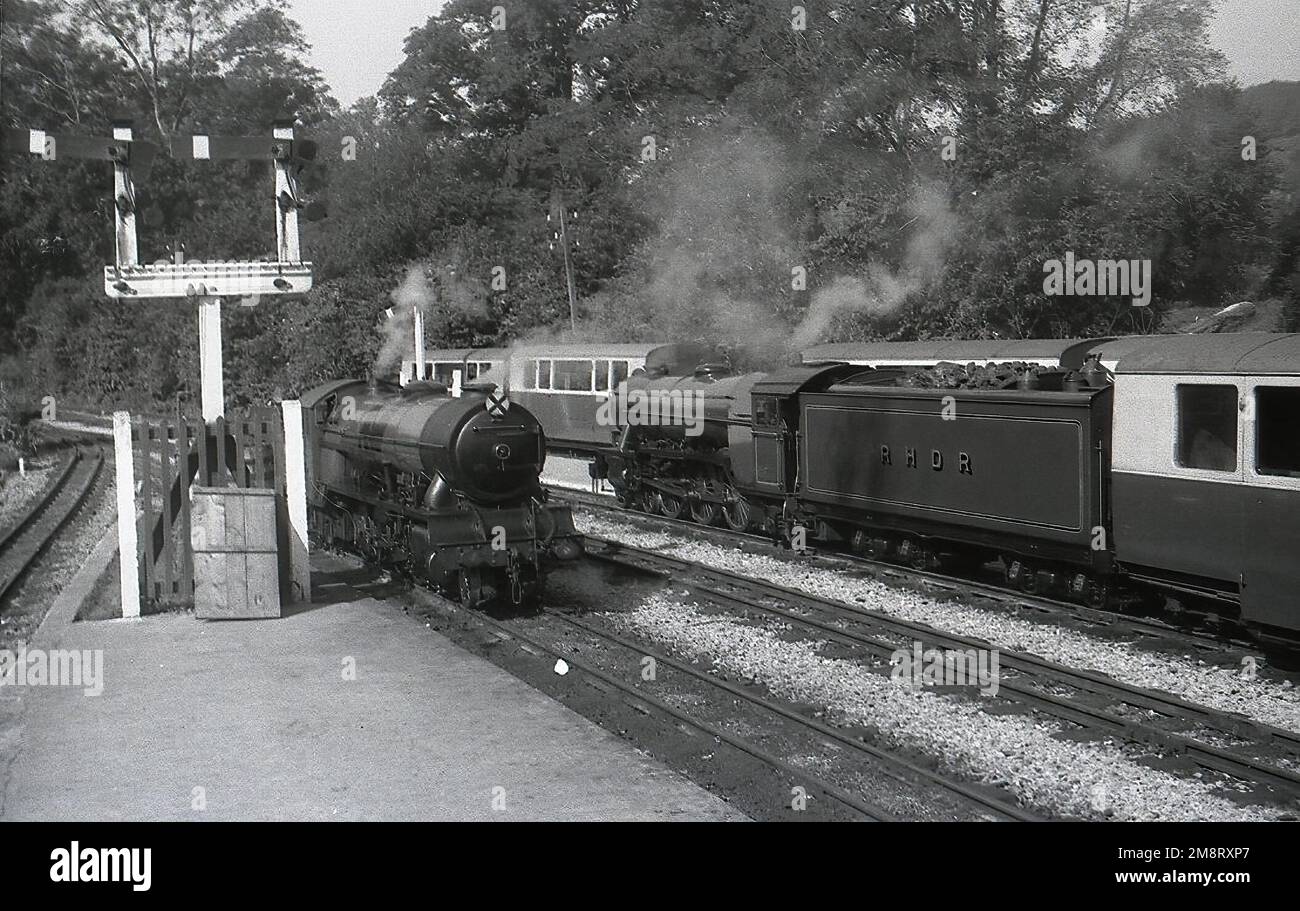 Two narrow-gauge steam locomotives at Hythe Station on the RH&DR Stock ...