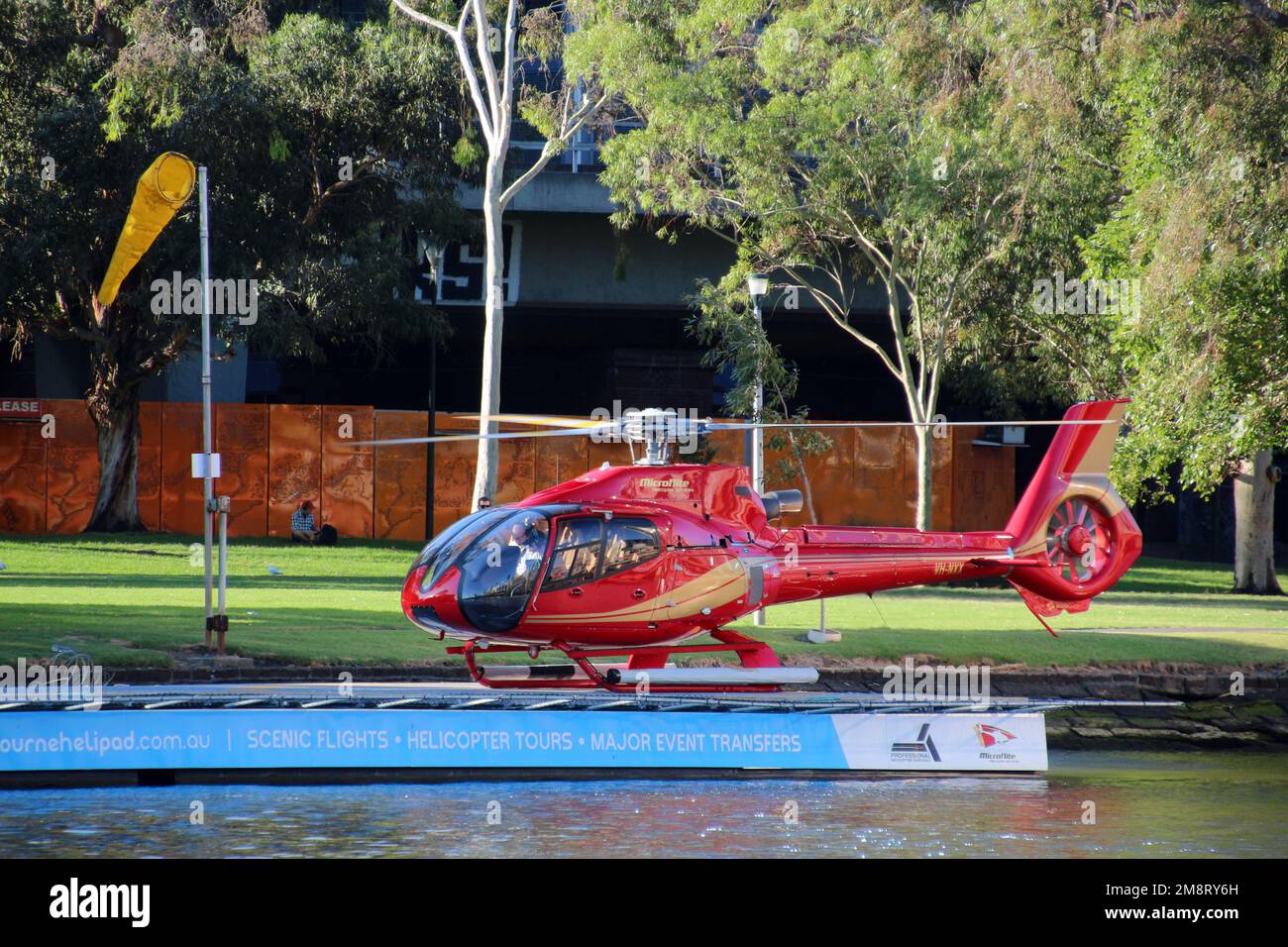 Helicopter in the middle of Melbourne in the capital of the state of ...