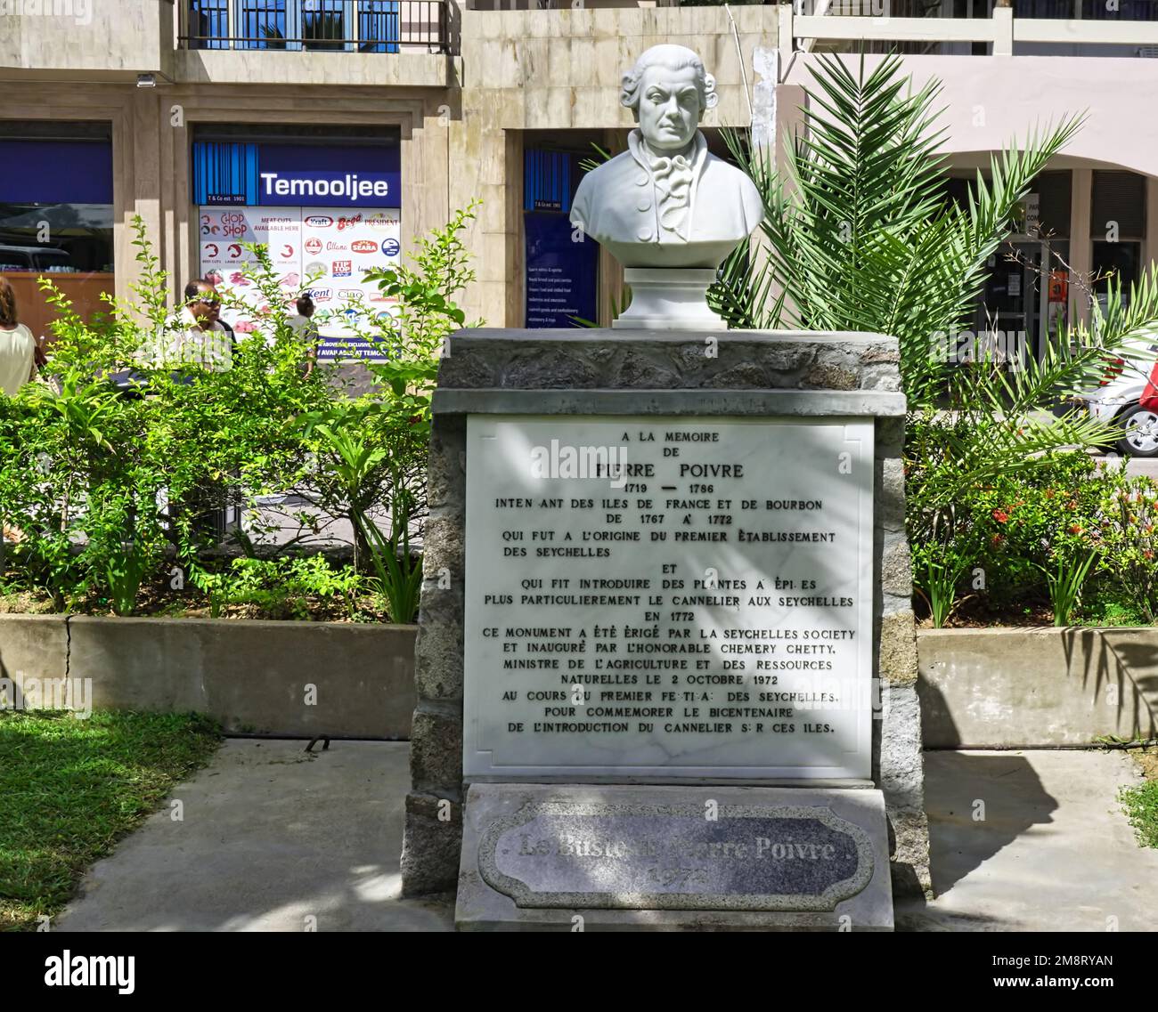 Mahe Seychelles the monument of Pierre Poivre Stock Photo - Alamy