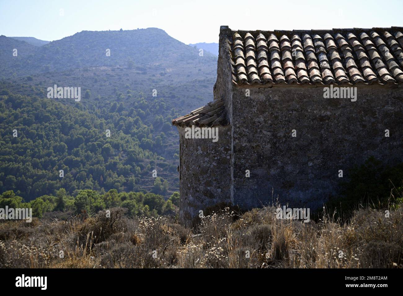 Landscape with scenic view of an ancient Byzantine church and historic ...