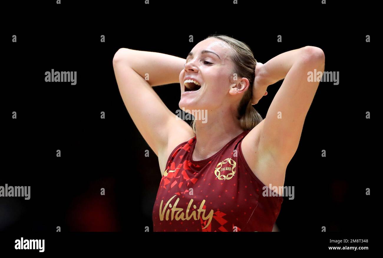 England’s Natalie Metcalf reacts at full time after winning during the ...