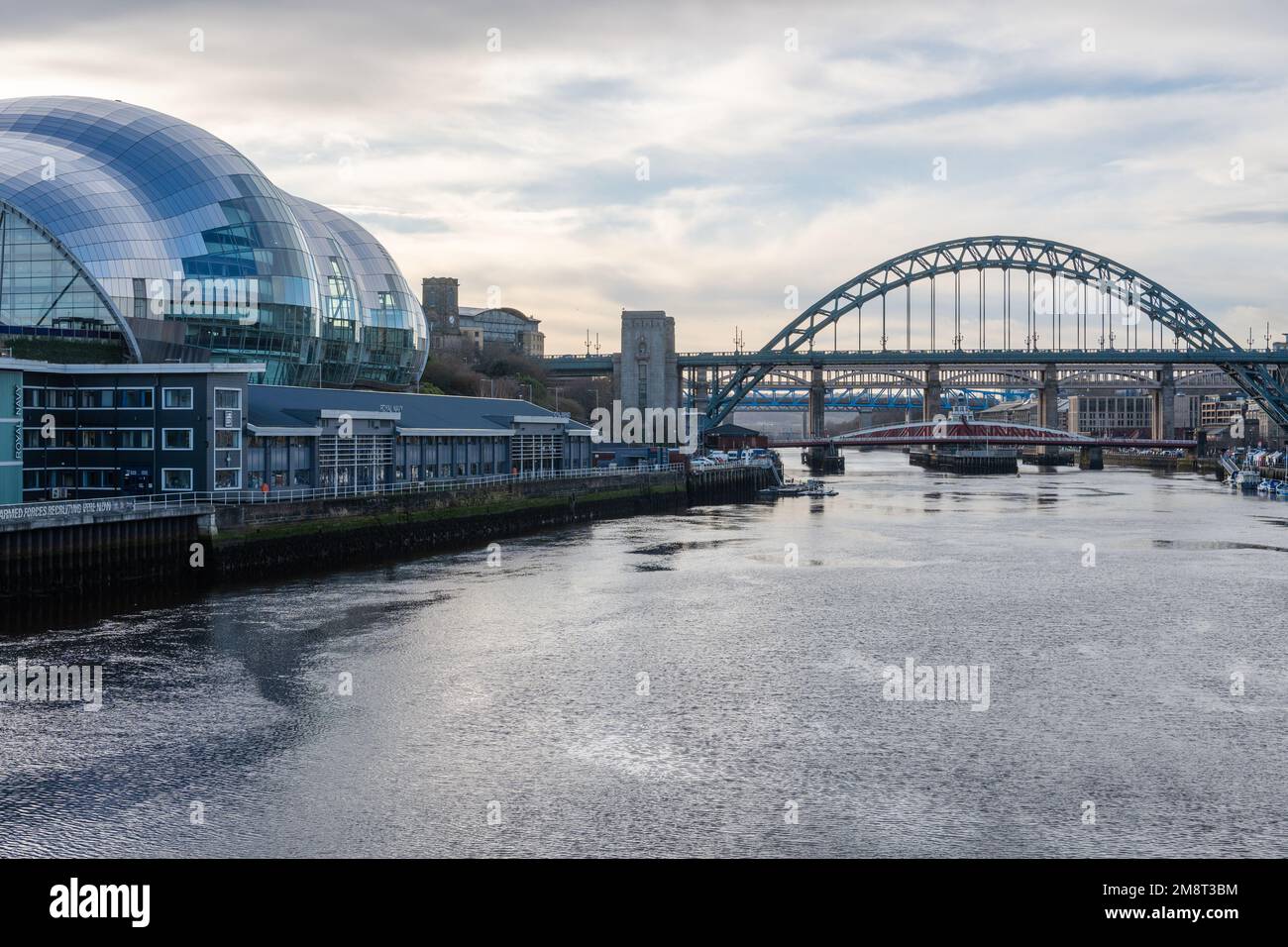 A view across the River Tyne including the Tyne Bridge, the Sage ...