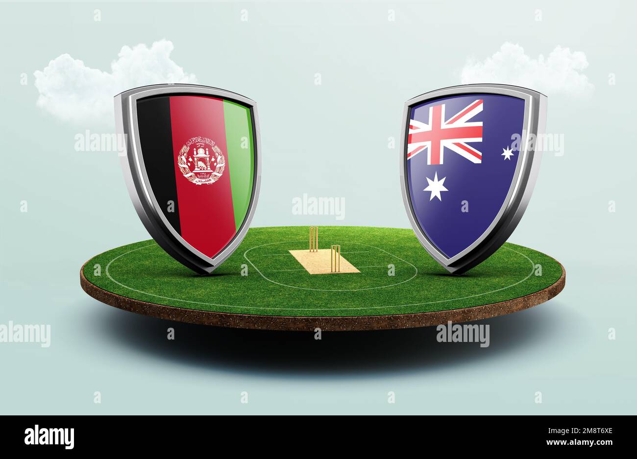 A 3D illustration of Australia vs Afghanistan cricket flags with ...