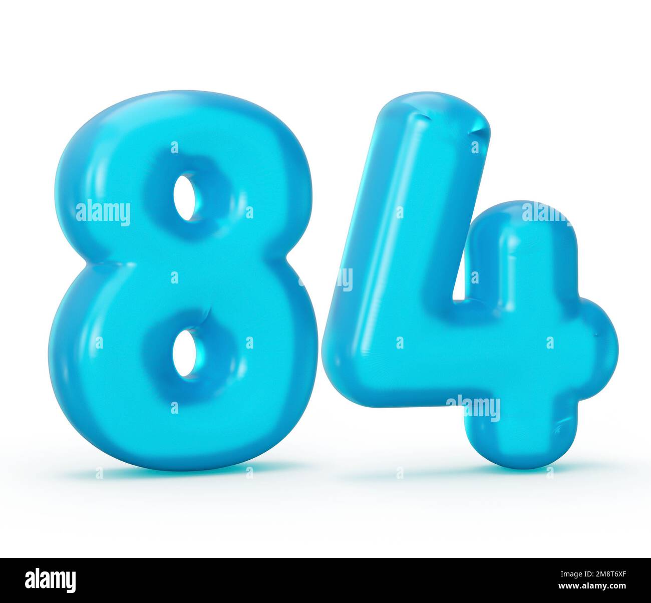 A 3D rendering of the number 84 in aqua blue jelly liquid style Stock Photo - Alamy
