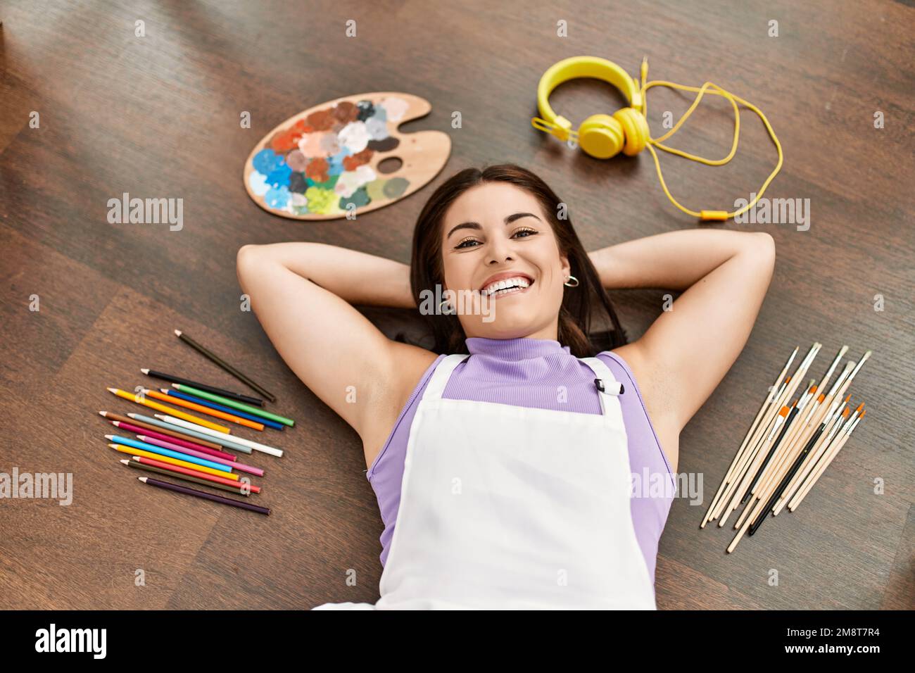 Young beautiful hispanic woman artist smiling confident relaxed with ...