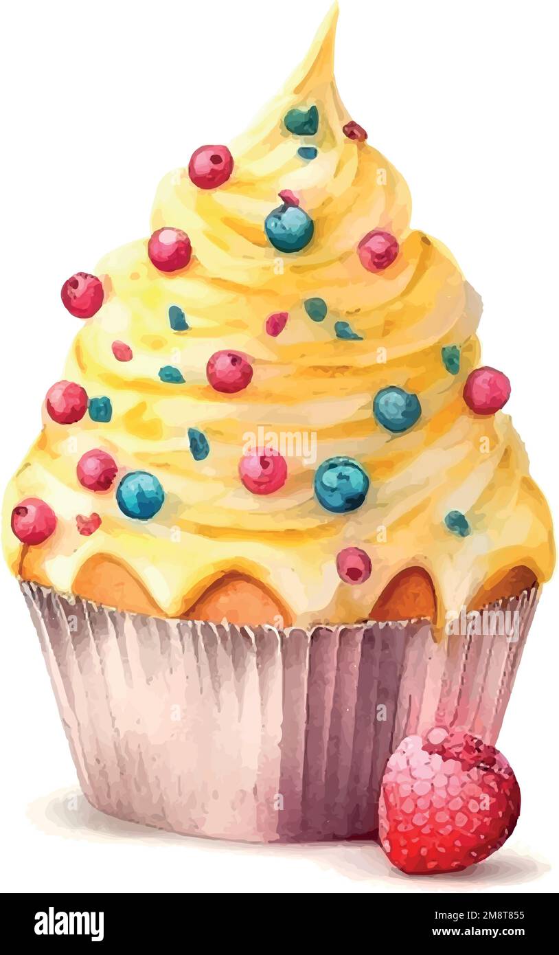 Hand painted watercolor cherry muffin. Vector illustration Stock Vector ...