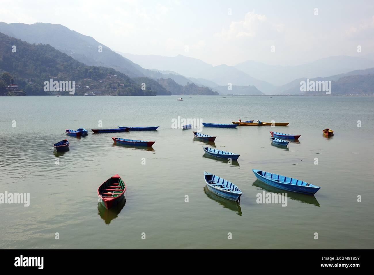 colorful boats, Phewa Lake, Phewa Tal or Fewa Lake, Pokhara, Gandaki ...