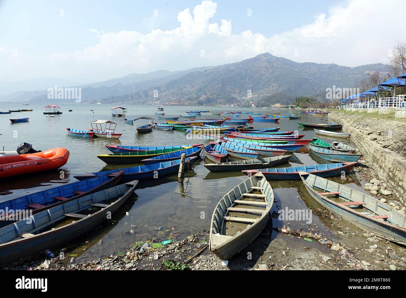 colorful boats, Phewa Lake, Phewa Tal or Fewa Lake, Pokhara, Gandaki ...