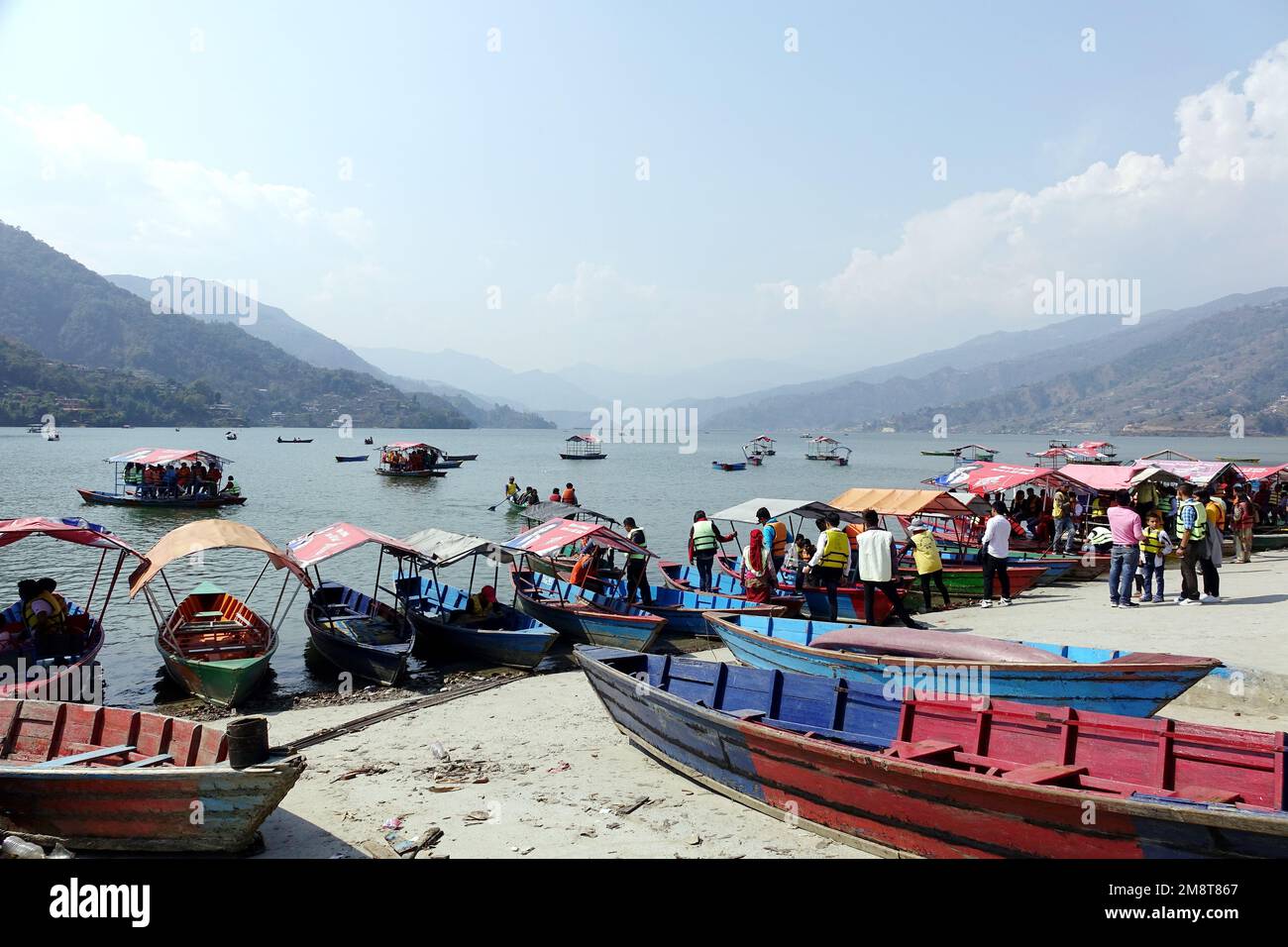 colorful boats, Phewa Lake, Phewa Tal or Fewa Lake, Pokhara, Gandaki ...