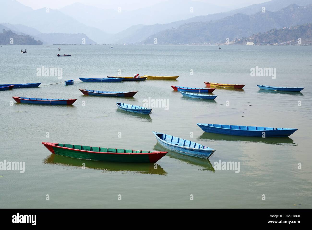 colorful boats, Phewa Lake, Phewa Tal or Fewa Lake, Pokhara, Gandaki ...