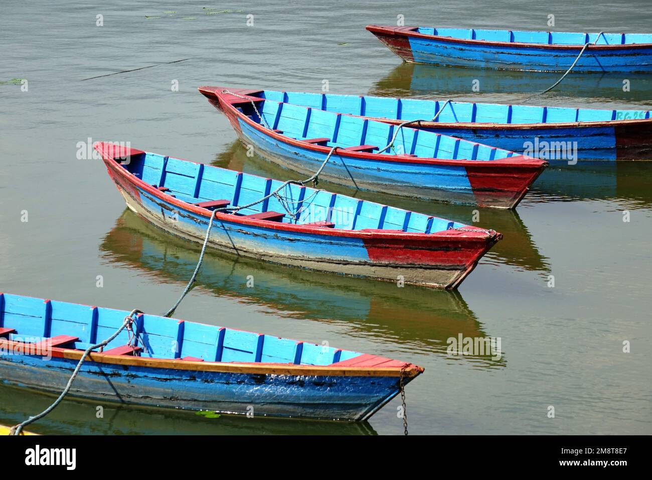 colorful boats, Phewa Lake, Phewa Tal or Fewa Lake, Pokhara, Gandaki ...