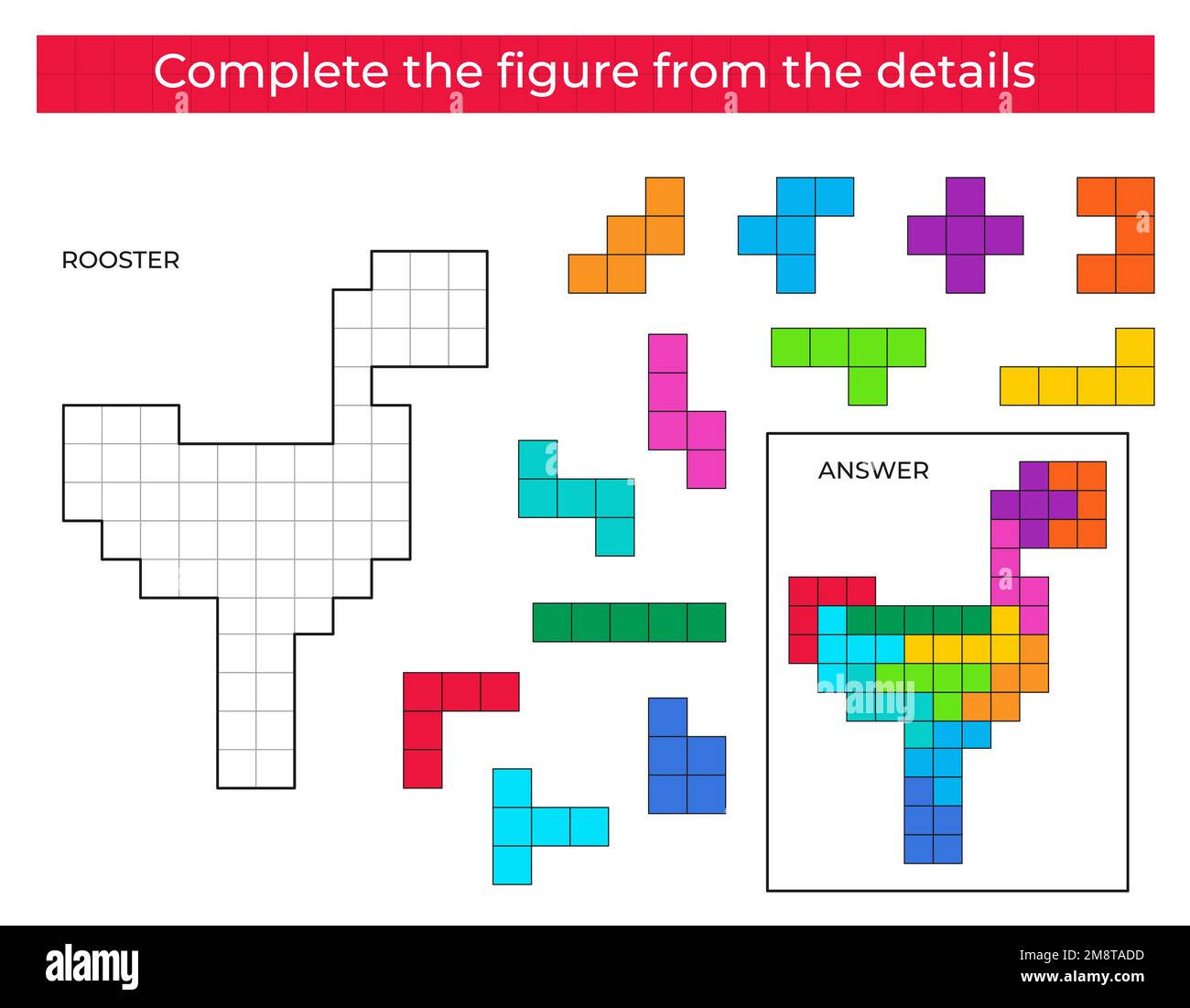 Complete the figure. Puzzle game with Rooster Stock Vector Image & Art ...
