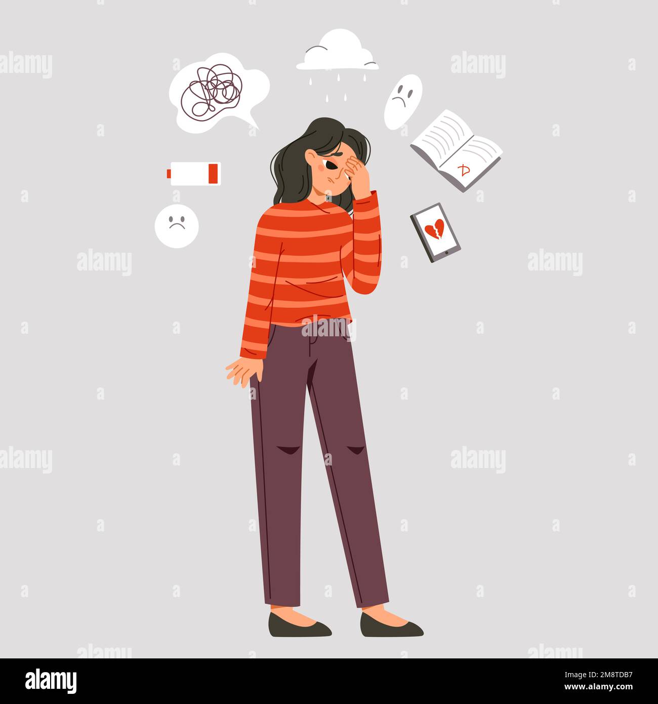 Depressed anxiety teenager. Young adult sad in stress, girl has ...