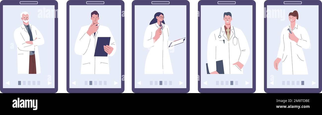 Doctors on smartphone screen. Medical app, choose your doctor. Various ...