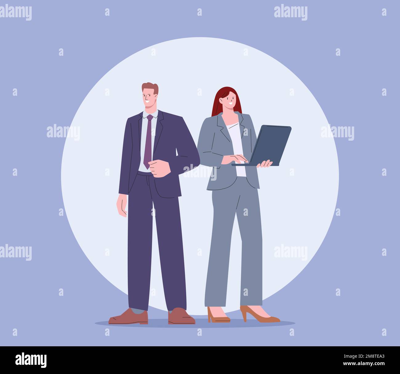 Business couple, partnership and start up entrepreneurs. Flat office ...