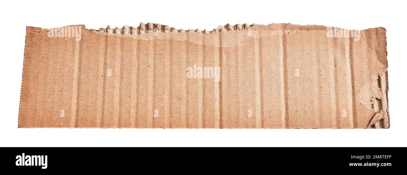 One ripped piece of cardboard material over isolated white background ...