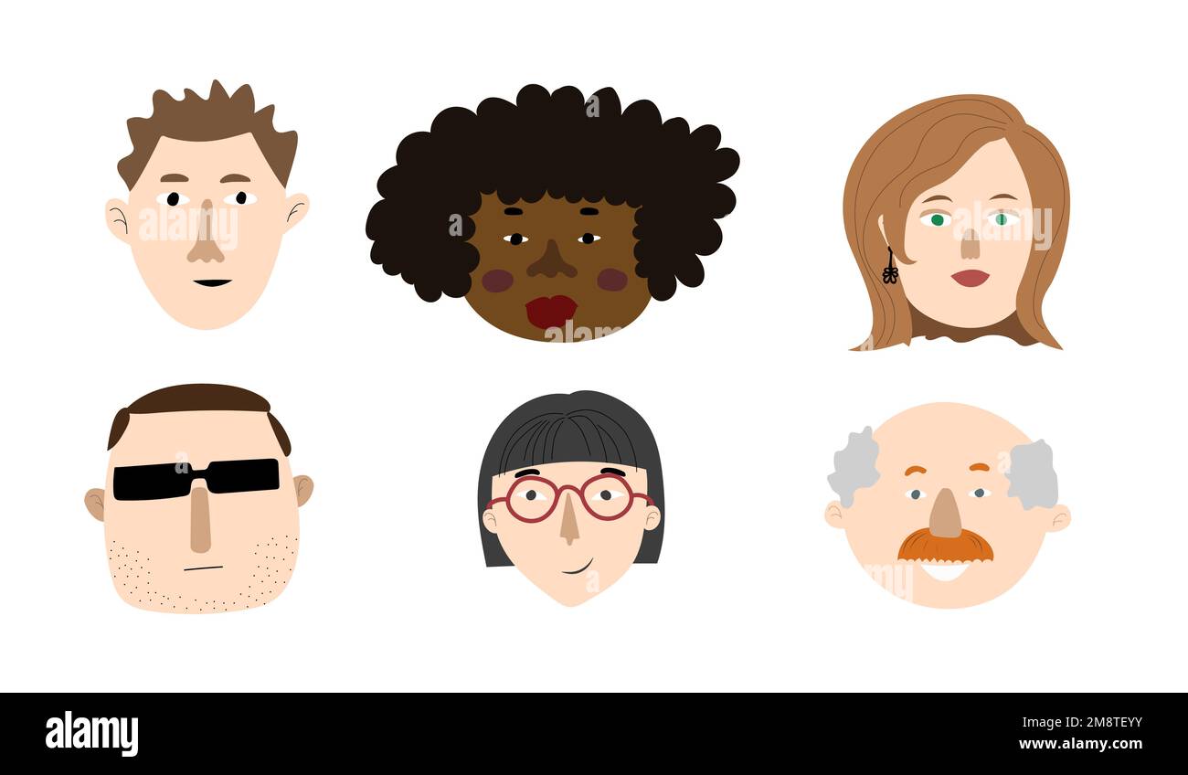 Set of human character faces vector avatars. Drawn male and female ...