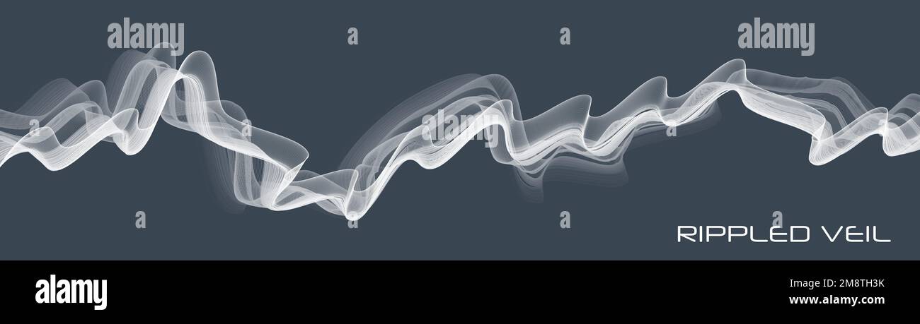 Abstract white transparent rippled veil on wide grey background. Subtle ...