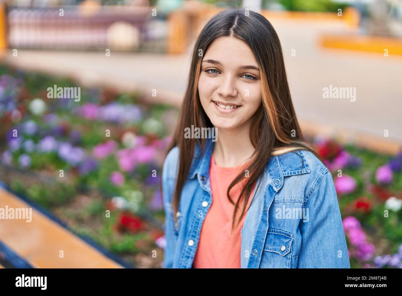 Adorable girl smiling confident breathing at park Stock Photo - Alamy