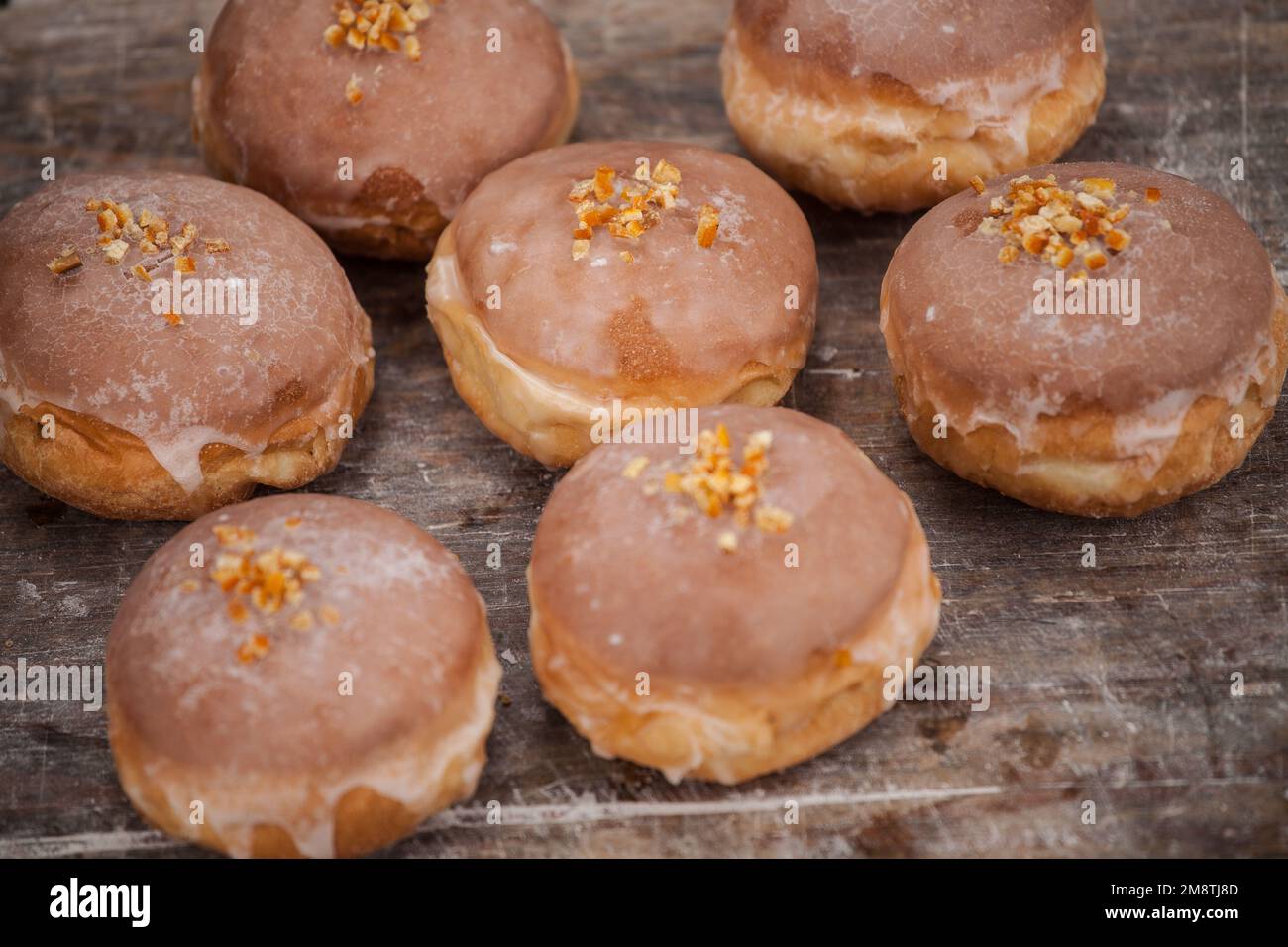 Fat Thursday. Photos of donuts with cherry filling and icing. Donuts ...