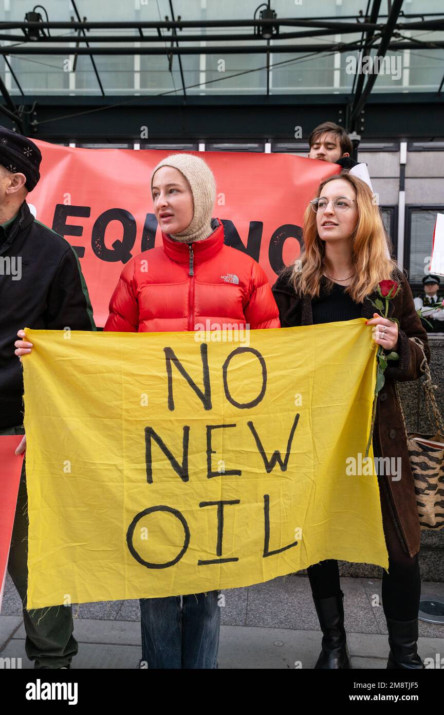 London, UK. 15 January 2023. Campaigners from Fossil Free London march ...