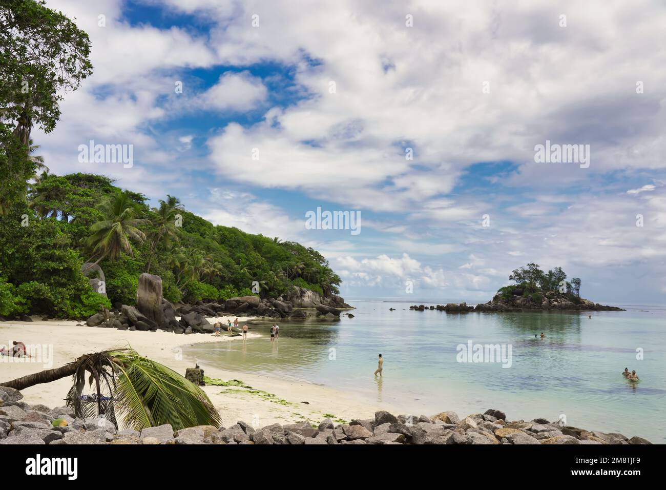 Mahe Seychelles, Anse Royale beach with rock formations and white sand ...