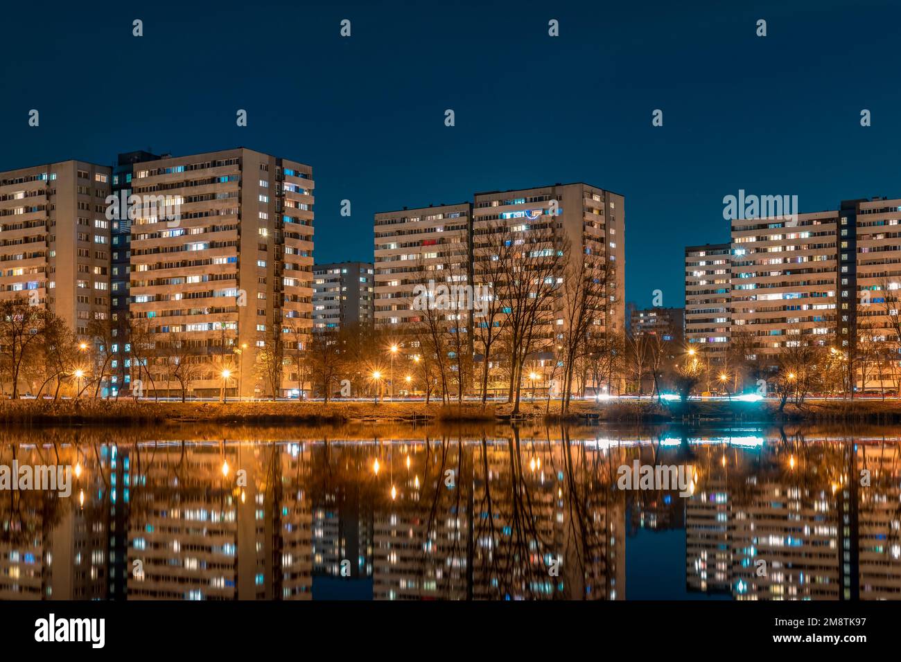 Night view on Tysiaclecie estate in Katowice, Silesia, Poland ...