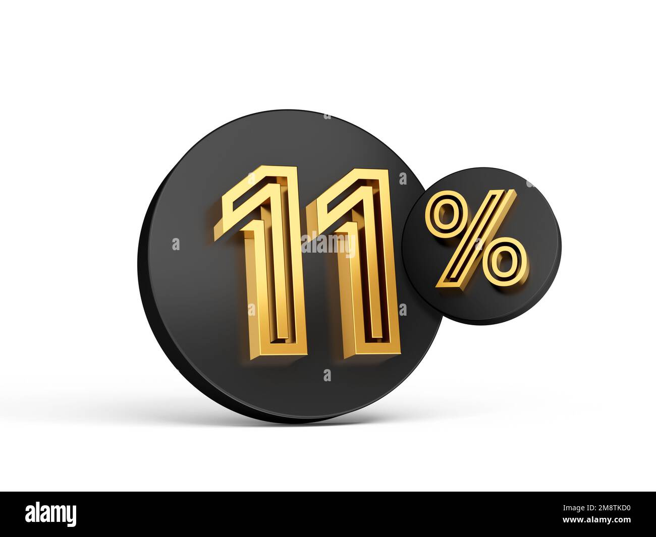A 3D rendering of the golden number 11 percent on a black button ...