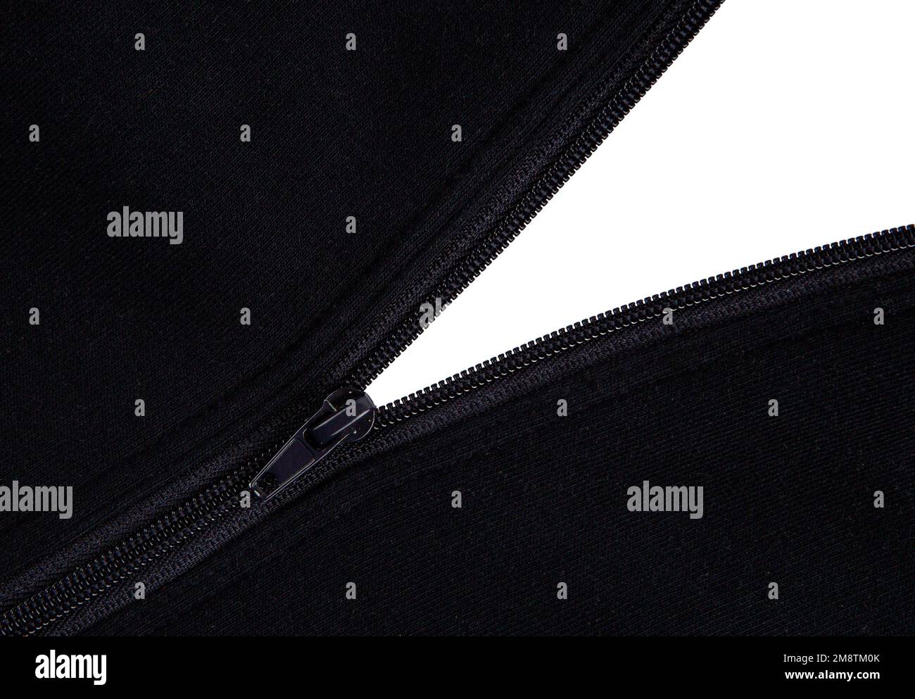 Zipper on a knitted sweater, isolated on white background. Open zipper Stock Photo - Alamy