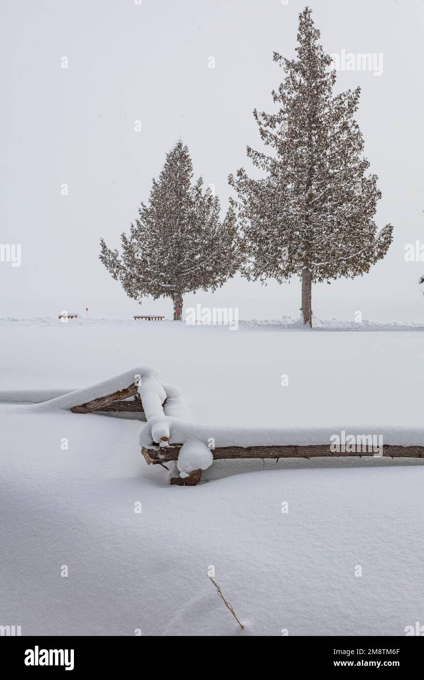 A severe snow storm on Manitoulin Island, Ontario, Canada, nearly ...