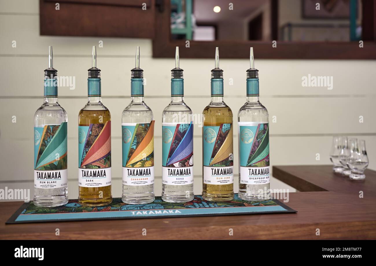 Mahe Seychelles, Takamaka rum distillery, the full selections of the ...