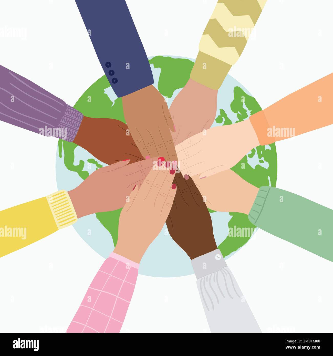 Save the planet ecology card. Diverse people stacking hands together to ...